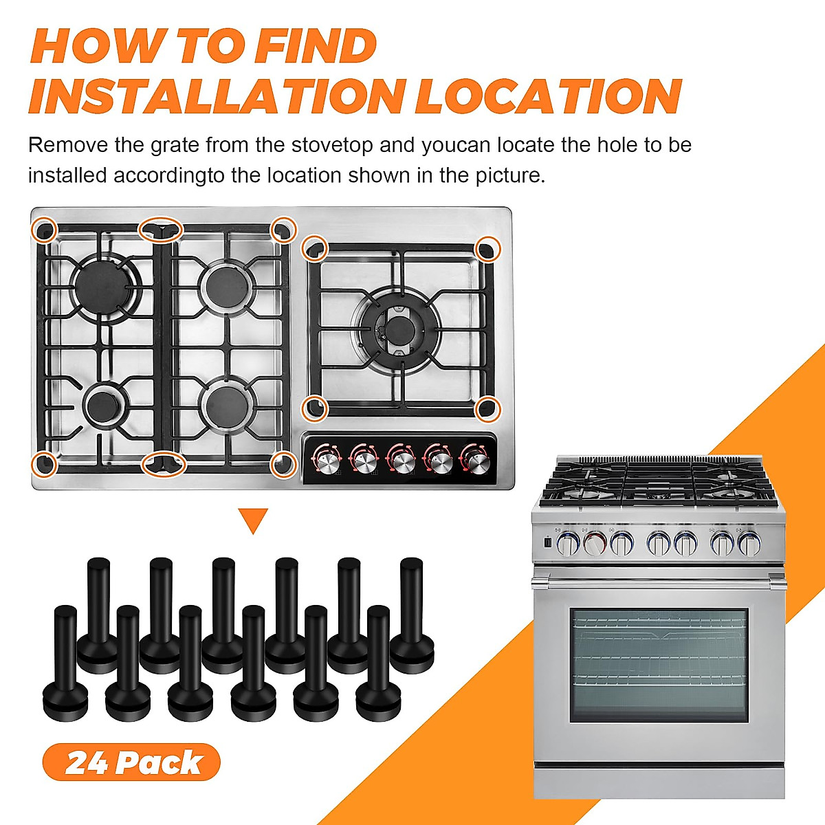 24Pack WB02X24790 Grate Rubber Feet-Fit for GE Gas Stove Top Range Grate Foot Rubber Pads-Cooktop Grate Foot Replaces 4455270, AP5989801, PS11729077, EAP11729077 GE Stove Parts Rubber Grate Bumpers