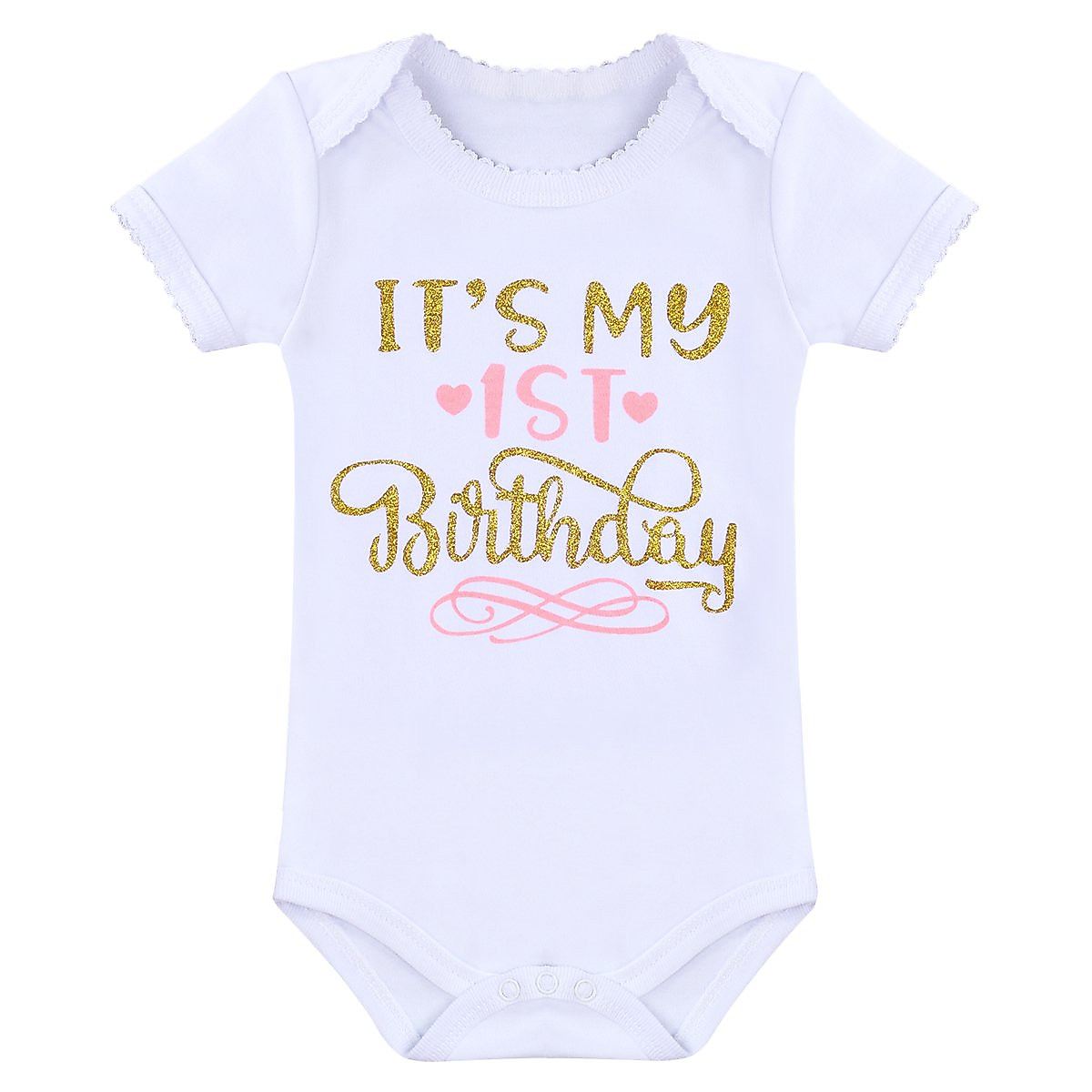 ODASDO It’s My 1st Birthday Outfit Newborn Infant Baby Girl First Birthday Cake Smash Set One Year Party Princess Dress Bodysuit Romper + Tutu Skirt + Sequin Bowknot Headband + Leg Warmers Pink