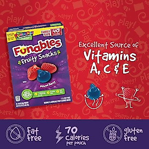 Funables Fruit Snacks, Mixed Berry Fruit Flavored Snacks, 0.8 ounce Pouches (Pack of 40)