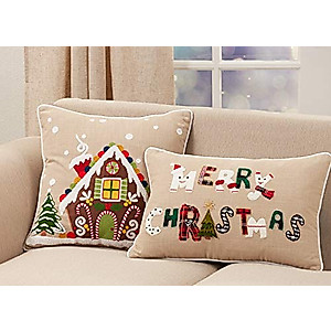 SARO LIFESTYLE Ariadne Collection Gingerbread House Throw Pillow Cover, 18", Natural