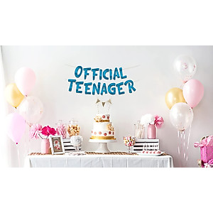 Official Teenager Blue Glitter Banner - 13th Birthday Party Decorations, Gifts, and Supplies