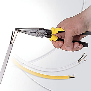 Klein Tools J203-8 8-Inch Needle Nose Pliers, Heavy Duty Cutting, Extended Handles, High Leverage, Induction Hardened with Hot-Riveted Joint