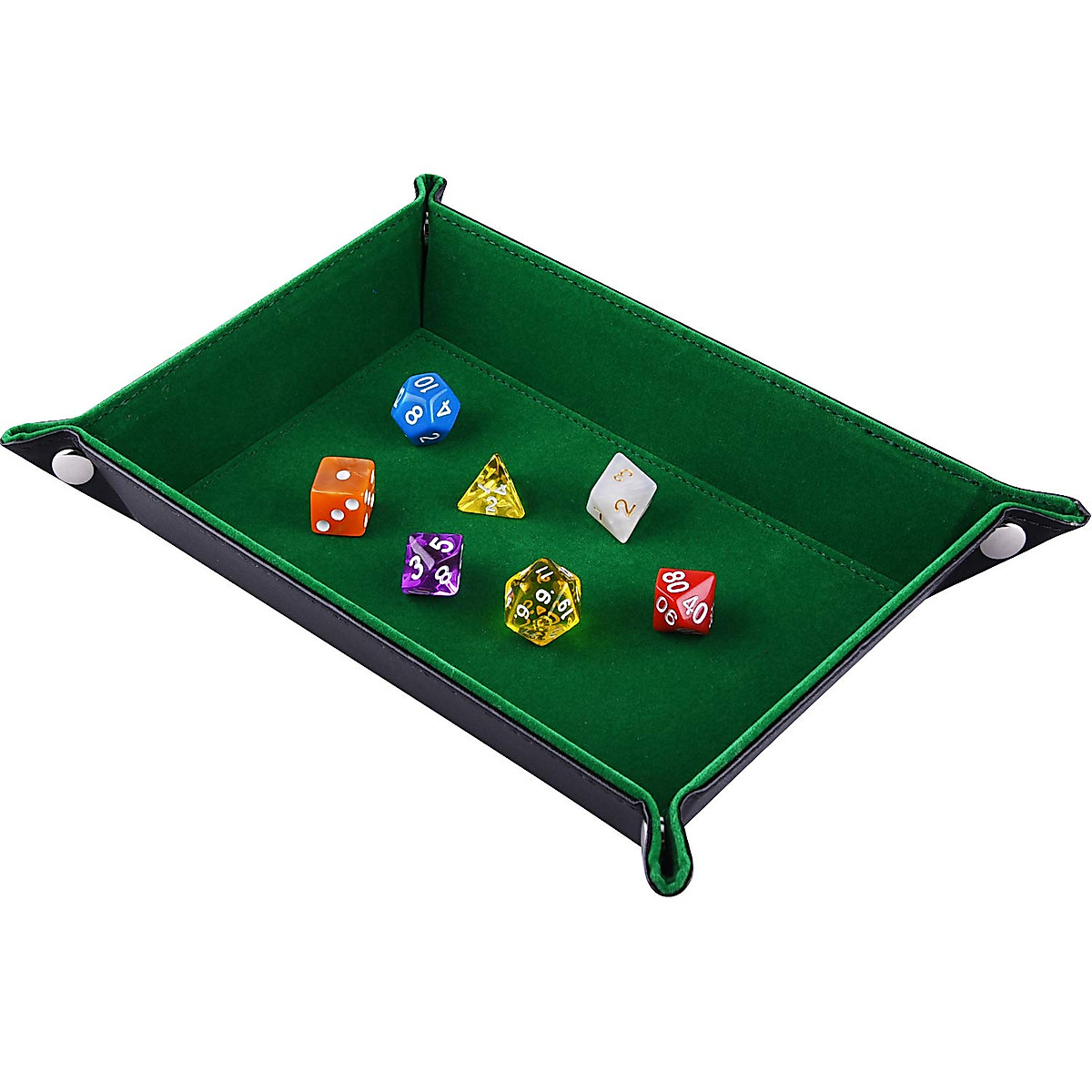 SIQUK Double Sided Dice Tray Folding Rectangle PU Leather and Dark Green Velvet Dice Holder