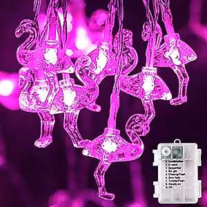 Battery String Lights Pink Crystal Flamingo Lights 15.7ft 30 LED Waterproof Outdoor String Lights, 8 Lighting Modes Battery Twinkle Lights, Patio Garden Wedding Christmas Flamingo Party Decorations