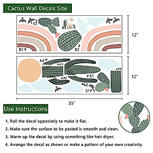 Yovkky Cactus Rainbow Wall Decals Stickers, Boho Cacti Botanical Sun Clouds Nursery Decor, Bohemian Tropical Green Plant Neutral Home Decorations Kids Toddler Classroom Bedroom Art