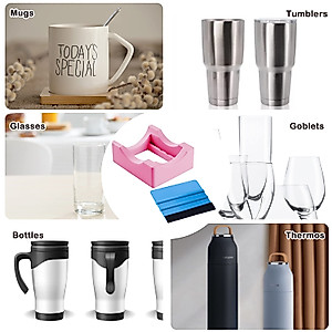 Silicone Cup Cradle for Tumblers with Built-in Slot, Tumbler Holder for Crafts Use to Apply Vinyl Decals for Tumblers, Small Tumbler Stand Cup Holder with Felt Edge Squeegee for Cups Bottles (Pink)