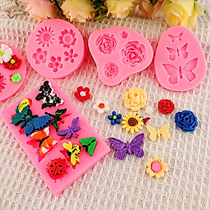 Silicone Mold Flower 8pcs Chocolate Fondant Polymer Clay Candy Gummy Mold,Rose Leaf Butterfly Bee Honey Shaped Silicone Molds for DIY Cake Cupcake Decor Craft