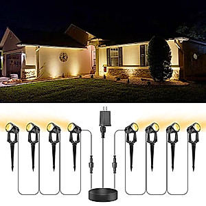 VOLISUN Outdoor Uplights,Low Voltage Landscape Spotlights with Transformer and 95.34ft Cable,IP65 Waterproof,Outdoor Uplights for House,Fence,Tree,Flags, Backyard (8 Packs, Warm White)