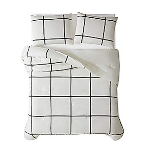 Truly Soft Everyday Kurt Black and White Stripe Comforter, Full/Queen, Windowpane, Kurt Windowpane