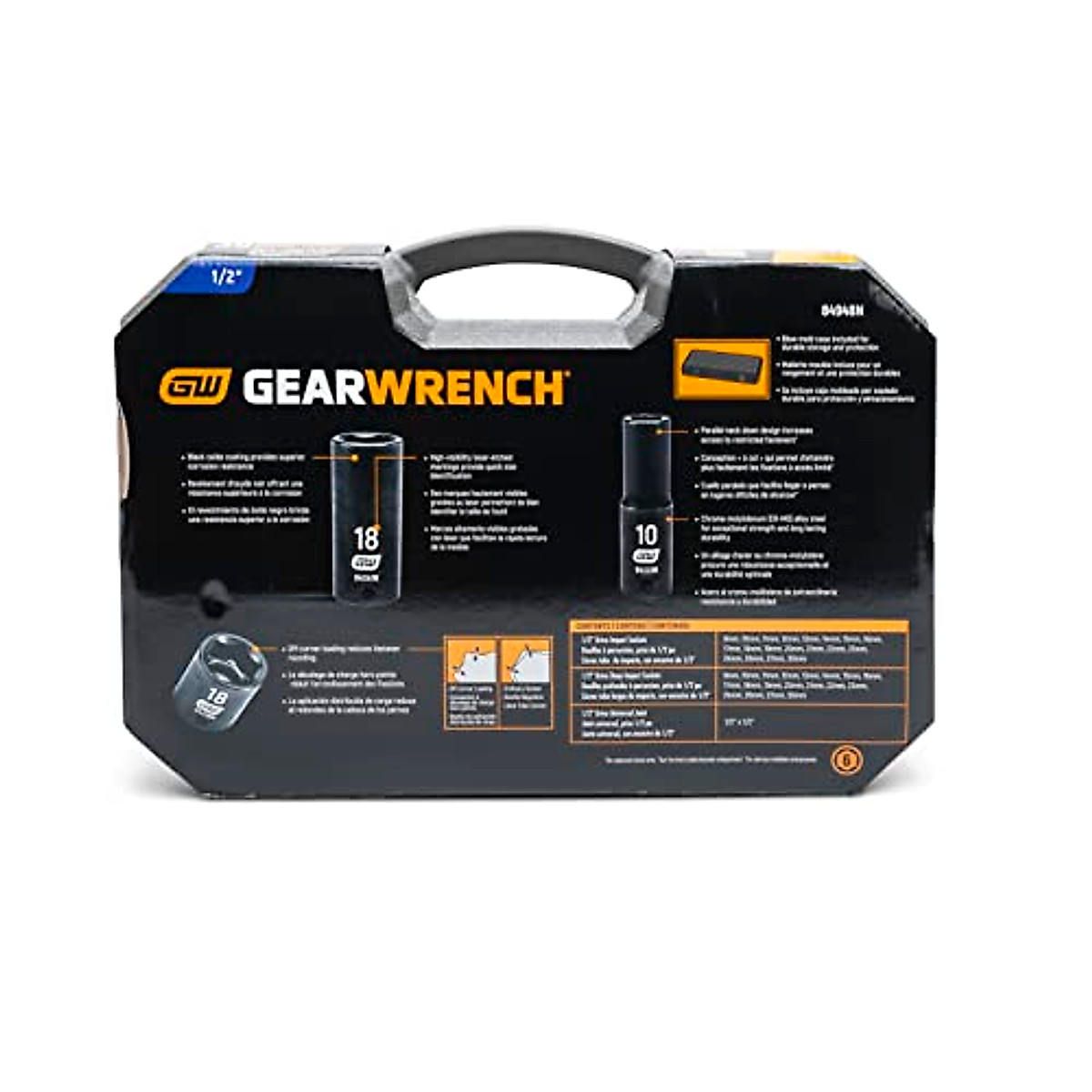 GEARWRENCH 39 Piece 1/2inch Drive 6 Point Impact Socket Set, Standard & Deep, Metric - 84948N