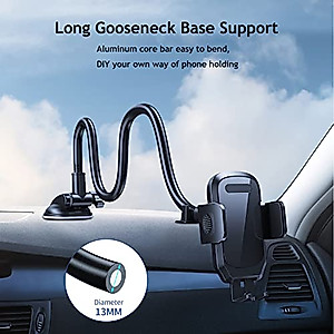Car Phone Holder Mount,Dashboard/Windshield/Air Vent Cell Phone Holder,Gooseneck Long Arm Cradle Anti-Shake Handsfree Stand Compatible with iPhone and All Smart Phones,Universal 2 in 1 Phone Holder