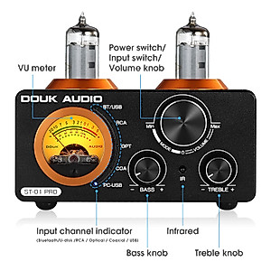 Douk Audio ST-01 PRO 200W Bluetooth Amplifier, 2 Channel Vacuum Tube Power Amp with USB DAC/Coaxial Optical Inputs/VU Meter/Treble Bass Control for Home Theater/Stereo Speakers (Upgrade Version)
