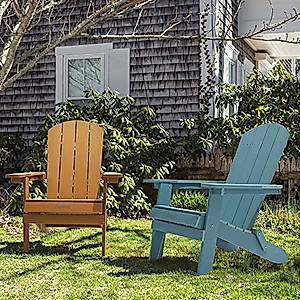 Dphroi Folding Plastic Adirondack Chair, Fire Pit Adirondack Chairs with Cup Holder, Easy Assembly Patio Adirondack Chair, Weather Resistant Outdoor Chairs for Lawn Deck Garden, Teak