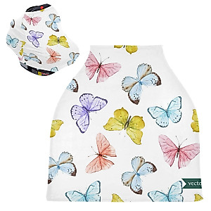 Nursing Cover Breastfeeding Scarf Colorful Butterflies - Baby Car Seat Covers, Stroller Cover, Carseat Canopy (810b)