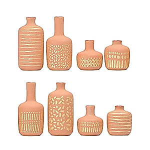 Main + Mesa Stoneware Vases with Gold Pattern, Set of 8