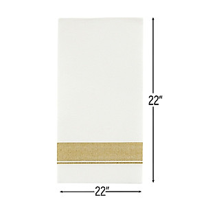 Rectangle Cloth-Like White Napkins with Gold Border, 50 Pack Fancy Paper Napkins, 22" x 22" Disposable Dinner Napkins - Decorative Party Napkins for Weddings, Dinners, Upscale Parties & Events