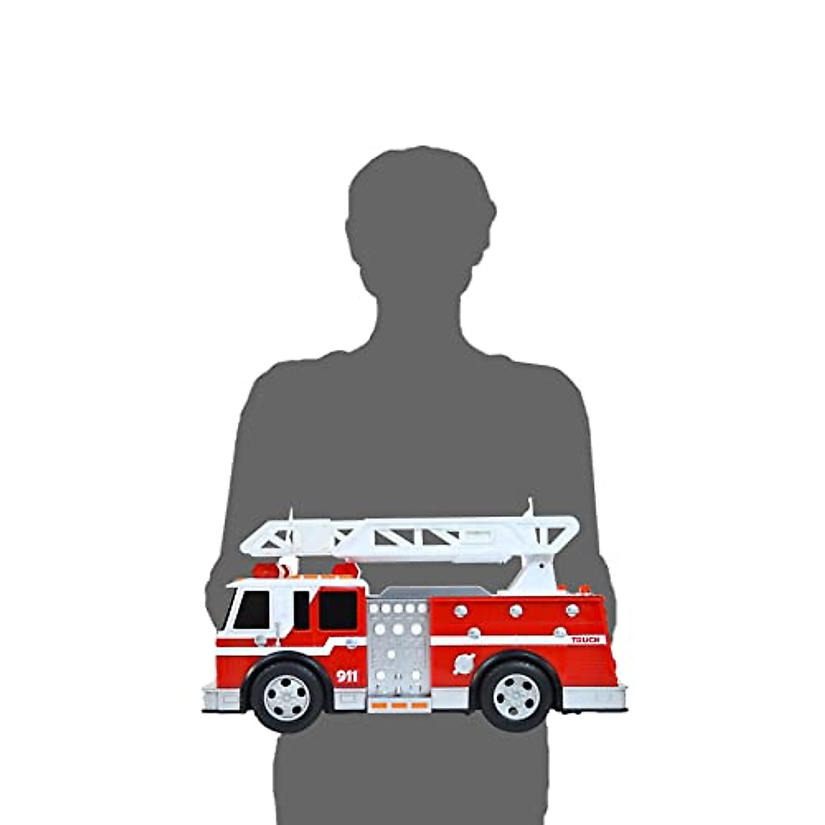 Sunny Days Entertainment Maxx Action 12’’ Large Fire Truck – Lights and Sounds Vehicle with Extendable Ladder | Motorized Drive and Soft Grip Tires | Red Firetruck Toys for Kids 3-8