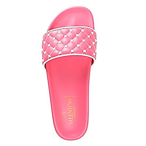 Valentino Women's Pink Leather Rockstud Flip Flops Sandals Shoes Sz US 7 T 37