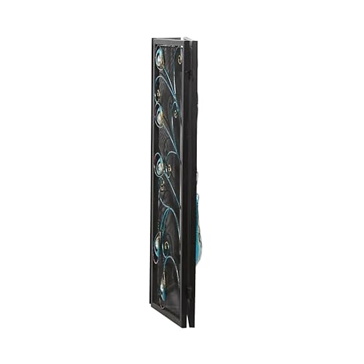 Deco 79 Metal Peacock Fireplace Screen Rainbow 3 Panel with Crystal Accents and Black Frame, 48" x 1" x 32", Blue