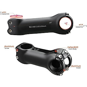 ZECHAO 28.6/31.8MM Carbon Road Bike Stem,T700 Carbon Stem 6 Degree Mountain Bike Stems Positive and Negative Cycling Parts Bike Stem (Color : Black, Size : 110mm)