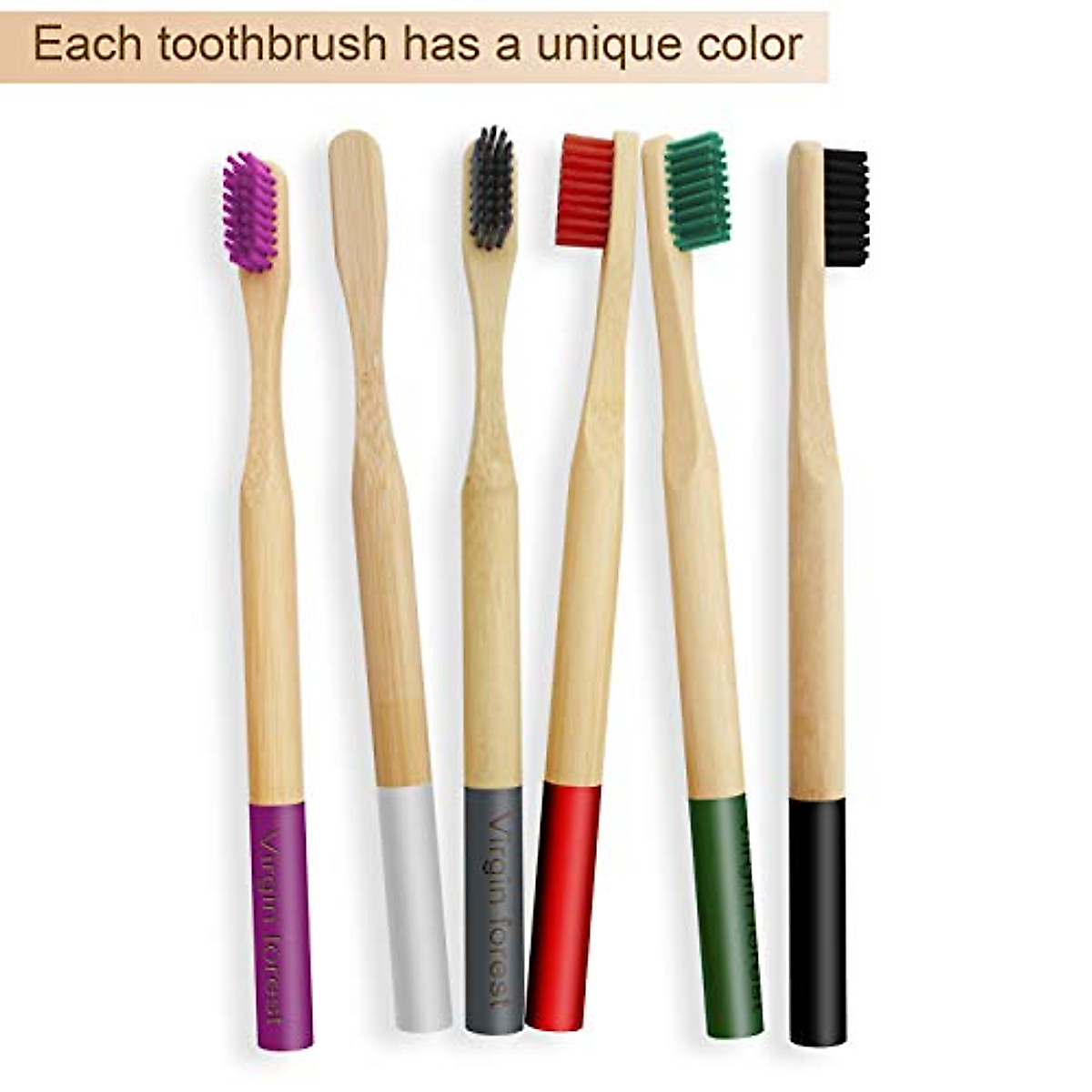 Virgin Forest 6 Pcs Biodegradable Bamboo Toothbrushes, Natural Eco-Friendly BPA-Free Toothbrushes, Best Travel Wood Toothbrush Set for Sensitive Gums