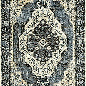 Maples Rugs Caprice Boho Medallion Trellis Kitchen Rugs Non Skid Accent Area Carpet [Made in USA], Neutral/Blue, 2'6" x 3'10"