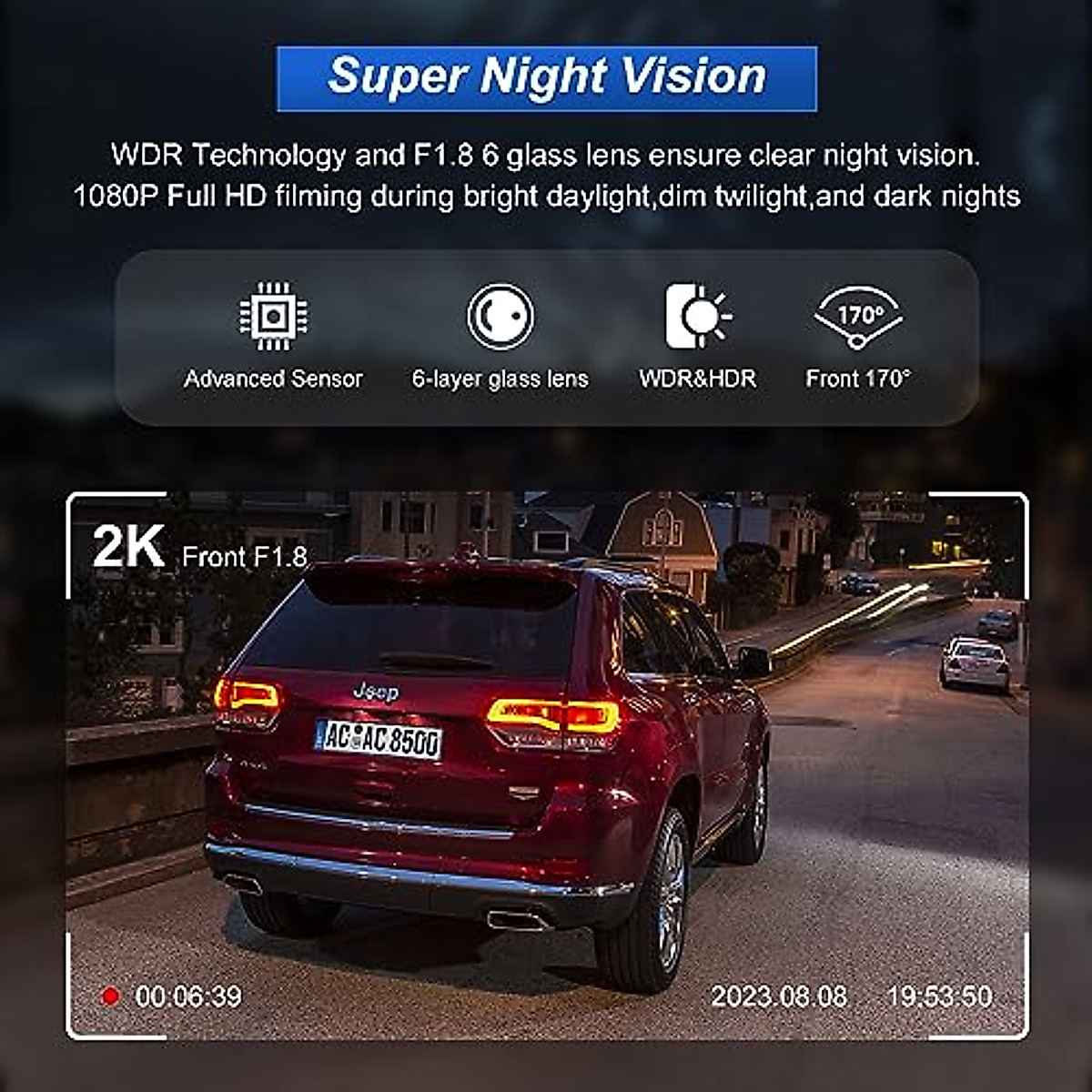 Dash Cam Front and Rear, 2K+720P Dual Dash Camera for Cars with 3'' IPS Screen, Car Camera with Night Vision, Built-in WiFi, Metal Body, G-Sensor, 24H Parking Monitor, Loop Recording, Free 64GB Card