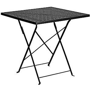 Flash Furniture Oia Commercial Grade 28" Square Black Indoor-Outdoor Steel Folding Patio Table