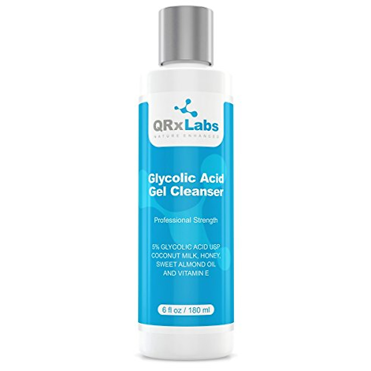 QRxLabs Glycolic Acid Face Wash - Exfoliating Gel Cleanser, Best for Wrinkles, Lines, Acne, Spots & Chemical Peel Prep - Reduces Shaving Bumps and Ingrown Hair - 6 fl oz