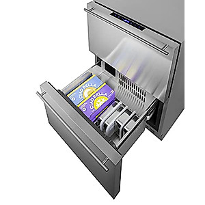 Summit Appliance SPRF34D 24" Wide 2-Drawer Refrigerator-Freezer; 3.9 cu.ft. Capacity; Frost-free Operation; Built-in Capable; Stainless Steel Construction; LED Lighting and Adjustable Drawer Dividers