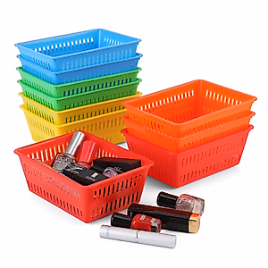 10 Pack Mini Storage Baskets Bins, Plastic Organizer Basket, Colorful Shelf and Desk Make-up Storage Crate Organizing Containers, Ideal for Home Classroom Office Organization. 6.1"L x 4.5"W x 2.4"H