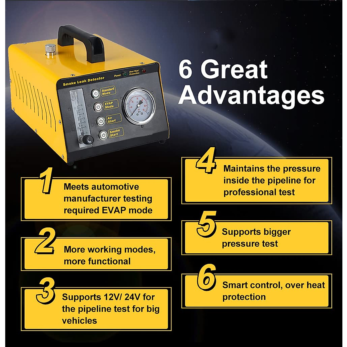 QPKING EVAP Smoke Fuel Leakage Tester 4 in 1 Car Conduit Pipe System Leak Detection Tools, Car Fuel Leak Detector for 12V/24V Vehicles Boats with Adjustable FlowMeter Leak Detector