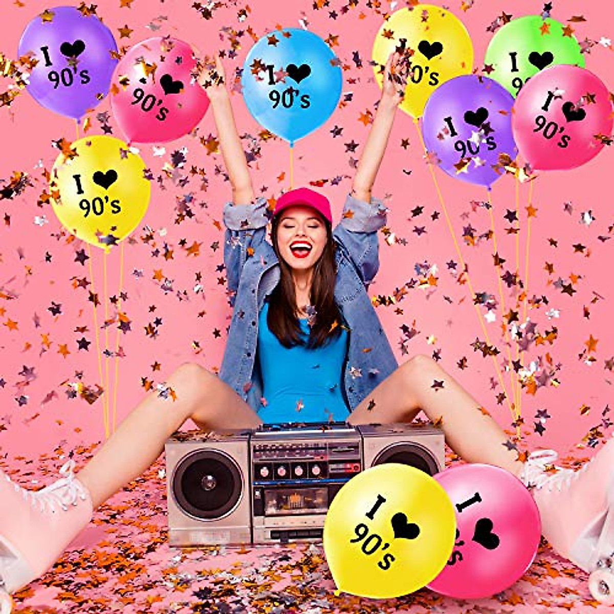 90s Themed Party Balloons - Bright “I Love 90s” Latex Pack