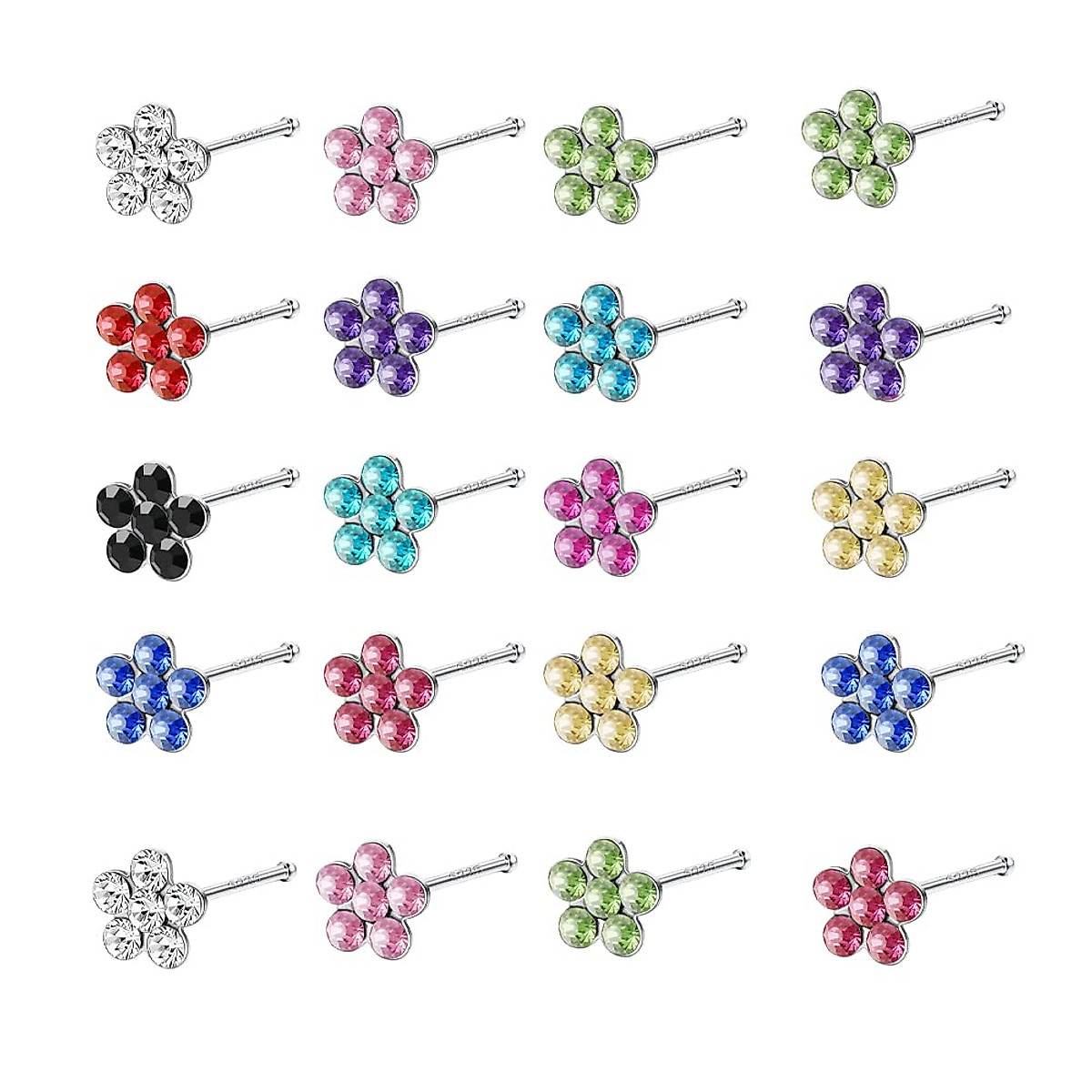 ANDGING 20G Nose Studs Flower I Shaped 20pcs Nose Rings Studs Tragus Piercing Jewelry Lip Earring Cartilage Studs Ear Nose Piercing kit Surgical Stainless Steel 2.0mm Ideal Gift