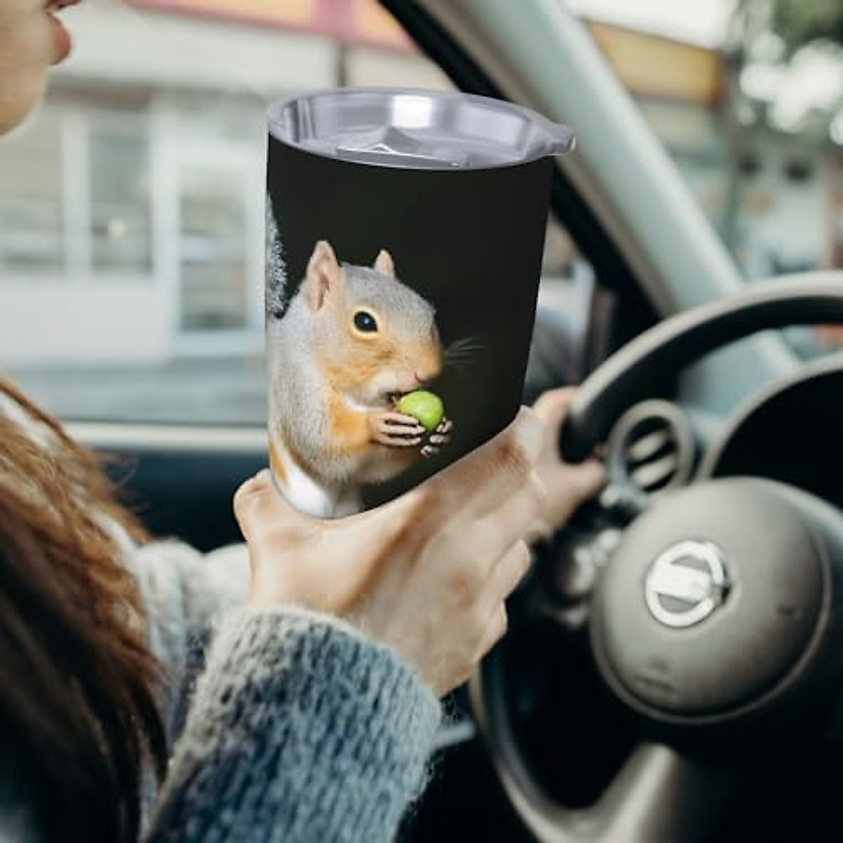 NHJKLWQSZ Cute Squirrel 20oz Stainless Steel Tumbler With Lid And Straw, Double Wall Vacuum Insulated Coffee Mug Travel Cups Leak-Proof Lid For Hot And Cold Drinks, Metal Straws And Brush