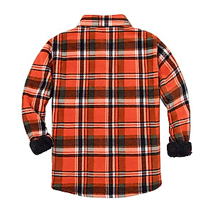 Lisskolo Men's All Sherpa Fleece Lined Plaid Thermal Flannel Shirt Jacket with Pockets Orange L