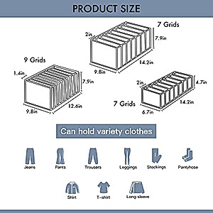 ARPEOTCY 3Pcs Wardrobe Clothes Organizer, Washable Clothes Organizer for Folded Clothes, Nylon Mesh Drawer Dividers for Clothes, T-shirt, Skirts, Jeans(9/7/7 Grid,Gray)