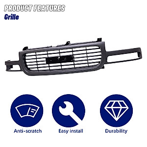 JustDrivably Front Grille Grill Compatible With 1999-2002 GMC Sierra 1500 2500/2001-2002 Sierra 1500HD 2500HD 3500HD /2000-2006 Yukon