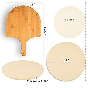 GEEBOBO Pizza Stone for Oven and Grill, Free Wooden Pizza Peel Paddle,Durable and Safe Pizza Stone for Grill,Thermal Shock Resistant Cordierite Cooking Stone,baking stone (12 inch)