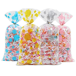 NEPOG 120Pcs Polka Dot Cellophane Bags, Cellophane Treat Bags, Goodie Candy Favor Bags with Twist Ties for Wedding Kids School Lunches Baby Shower Birthday Party Supplies