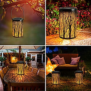 Solar Lanterns Outdoor Waterproof, 2 Pack LED Hanging Lanterns Solar Powered with Handle Waterproof, Decorative Retro Metal Solar Light for Table Garden Patio Yard Pathway Walkway Tree Fence Christmas