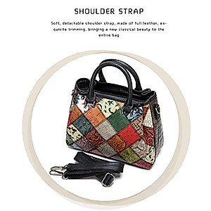 Segater Women Multicolor Splicing Handbag Genuine Leather Tote RANDOM Colorful Top-handle Shoulder Bag Printing Satchels Purses