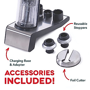 Dash Serve & Preserve Wine Set – Rechargeable Electric Wine Preservation System – Wine Bottle Opener, Vacuum Sealer, 2 Reusable Caps + Charging Base – Graphite