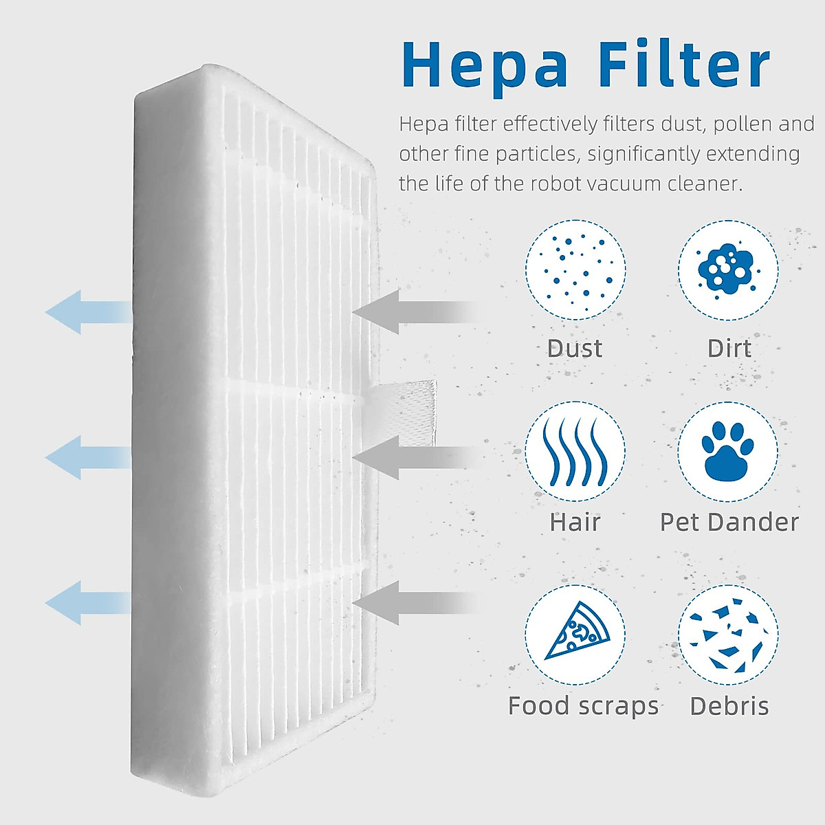 Replacement Parts Compatible with MAMNV BR150 BR151, ZCWA BR150 BR151, MANVINS G20, GTTVO BR150 BR151, EICOBOT BR150 BR151 Robot Vacuum Cleaner 4 Side Brushes, 4 Hepa Filters, 2 Mop Pads Accessories