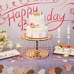 Inweder Tall Wedding Cake Stand - 12" Small Metal Cake Stand with Chandelier Crystal, Gold Mini Cake Pedestal Stand Cake Plate, Cake Stands for Dessert Table, Wedding, Party, Event, Home Decor