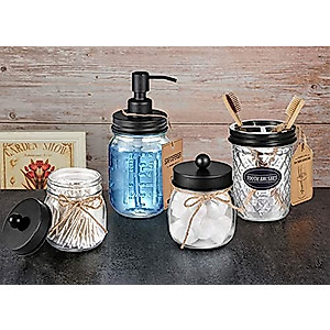 Amolliar 4pcs& 4pcs Black Mason Jar Bathroom Accessories Set -2 Lotion Soap Dispenser &2 Qtip Holder(Regular Mouth) &2 Cotton Swab Holder (Wide Mouth)&2 Toothbrush Holder-Rustic Farmhouse Decor