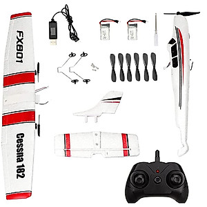 RC Plane Remote Control Airplane - PLRB Toys 2.4Ghz 2 Channels DIY RC Airplane Radio Control Cessna 182 Aircraft EPP Foam Glider Toys (Two Batteries)