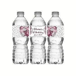 Personalized Water Bottle Labels, Birthday Party Favors, Balloon Design, Pack of 25 Peel and Stick Waterproof Wrappers