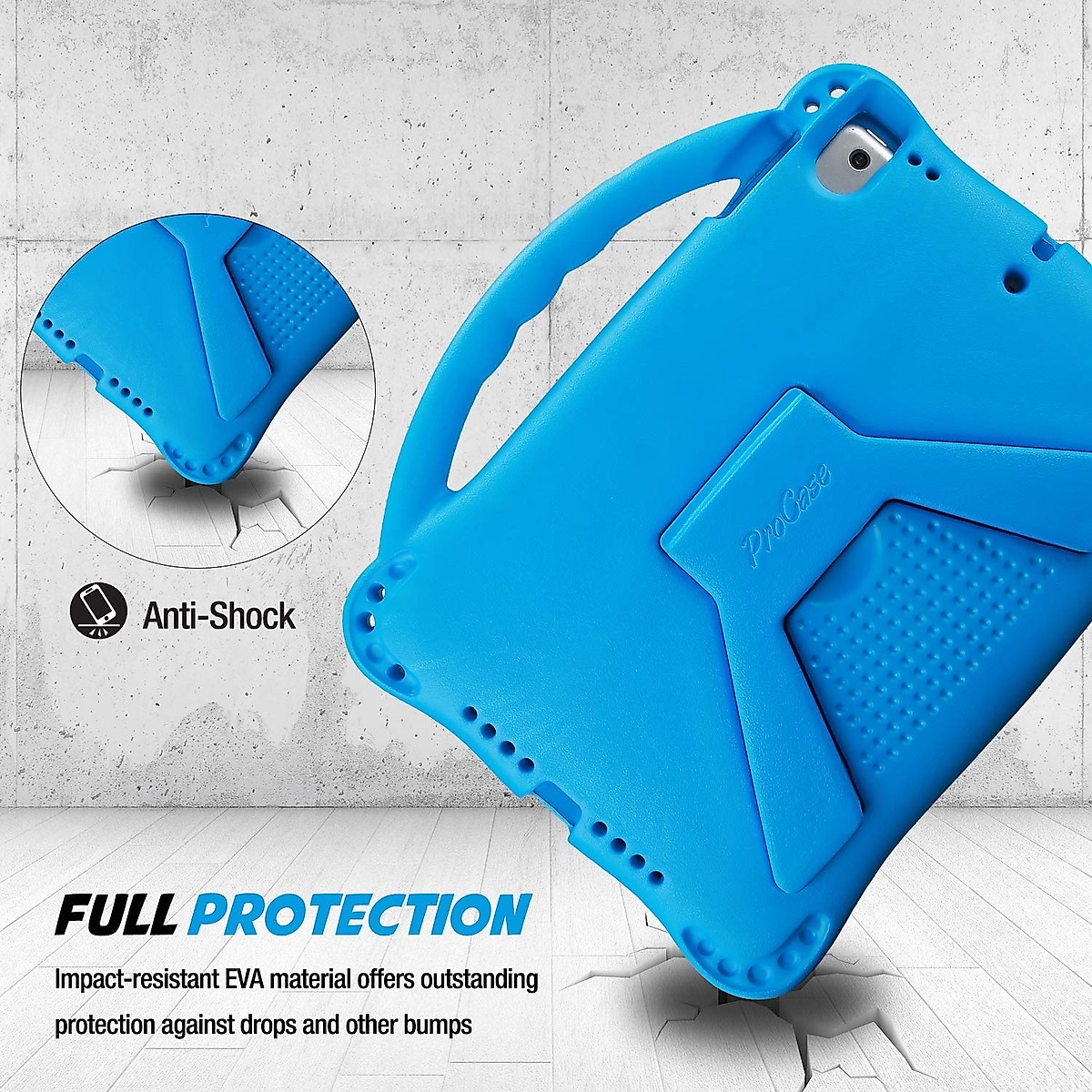 ProCase Kid Case for iPad 9.7 6th 5th 2017 2018/ iPad Air 2 Air 1/ iPad Pro 9.7 2016 for Boys Girls, Shockproof Lightweight Rugged Cover Full Protective Case with Handle Kickstand -Blue