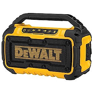 DEWALT 20V MAX Bluetooth Speaker, 100 ft Range, Durable for Jobsites, Phone Holder Included, Lasts 8-10 Hours with Single Charge (DCR010), Yellow/Black